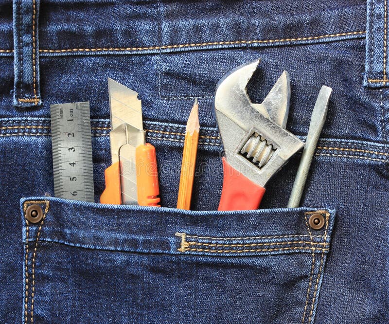Tools in jeans pocket stock image. Image of drain, maintainer - 52081095