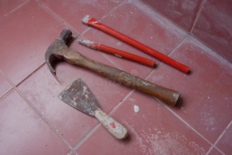 Tools Lay on the Floor Tiles. Stock Image - Image of scraps, wood: 96040303