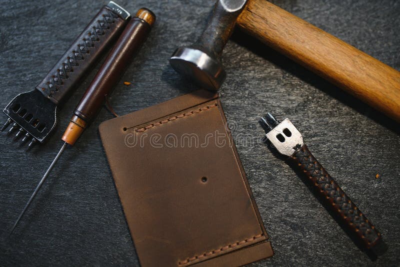 Tools for Leather Craft on Leather Backgroung Stock Image - Image of ...