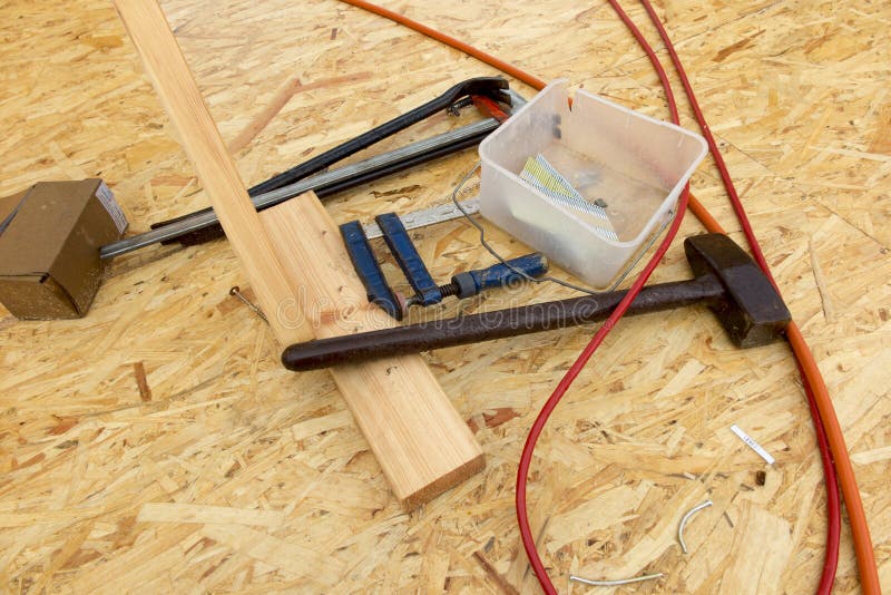 Tools Left on the Plate for Rain Stock Photo - Image of wooden, ribbing ...