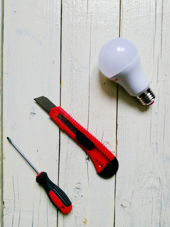 Tools, Light Bulb, Knife, Screwdriver Stock Photo - Image of tools ...