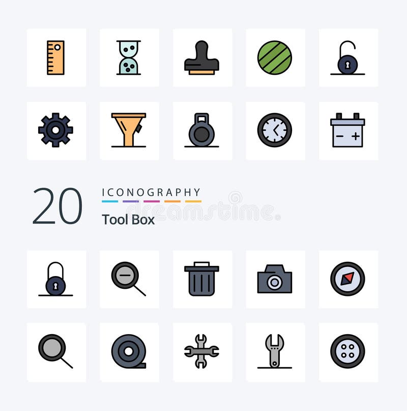 20 Tools Line Filled Color Icon Pack Like Control Tool Compass Options ...