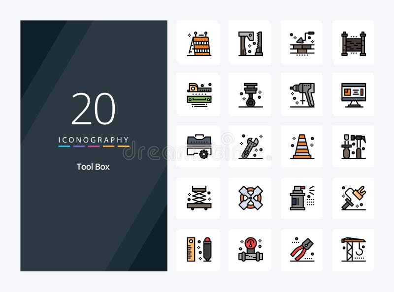 20 Tools Line Filled Icon for Presentation Stock Vector - Illustration ...