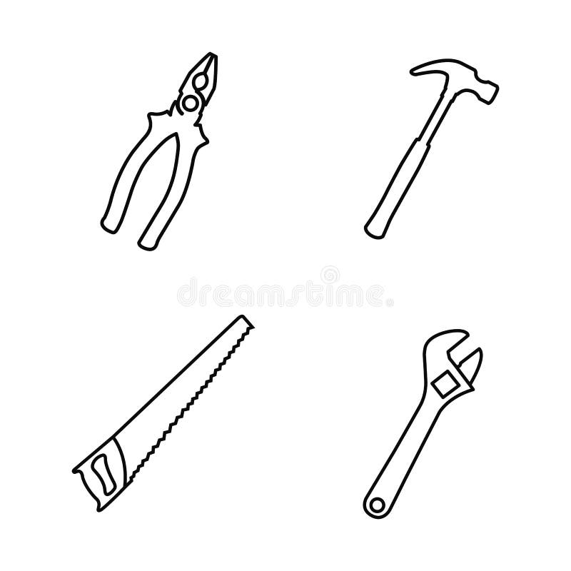 Tools Line Icons Vector Silhouette Set Stock Vector - Illustration of ...
