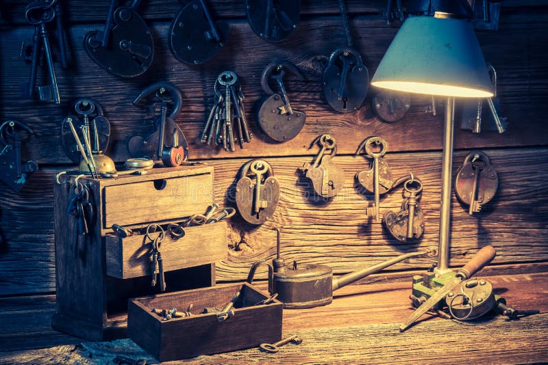 Workbench at locksmiths stock image. Image of bench, craftsmanship ...