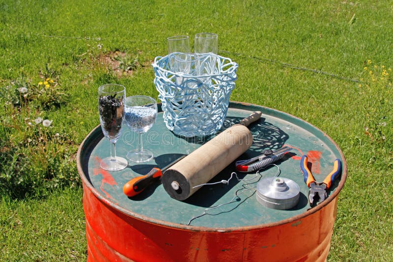 Tools for Making Containers from Recycled Plastic Stock Image - Image ...