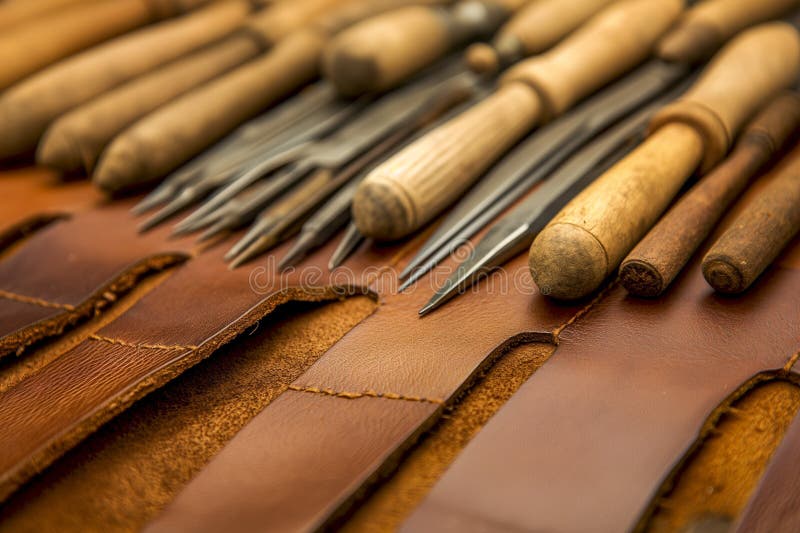 Tools for the Manufacture of Leather Products on the Forehead of the ...