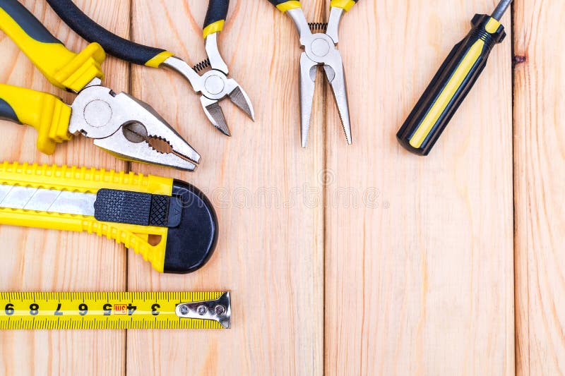 Tools for Master Builder and Accessories on a Wooden Background Stock ...