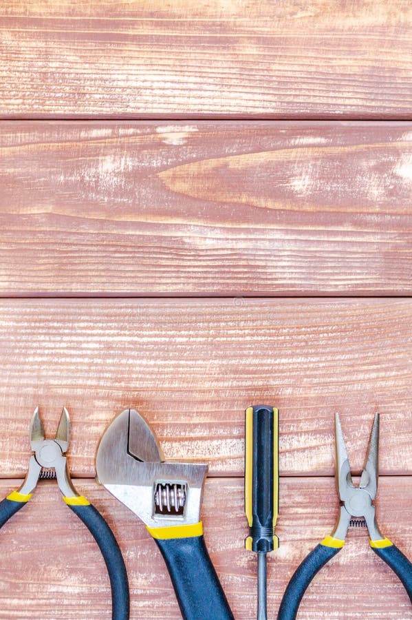 Tools for Master Builder and Accessories on Wooden Vintage Background ...