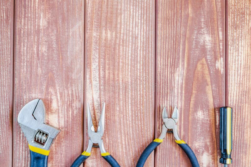 Tools for Master Builder and Accessories on Wooden Vintage Background ...