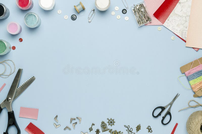 Tools and Materials for Creativity Scattered on the Table Stock Photo ...