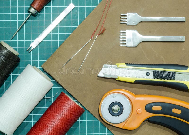Tools and Materials for Work with Genuine Leather Stock Photo - Image ...