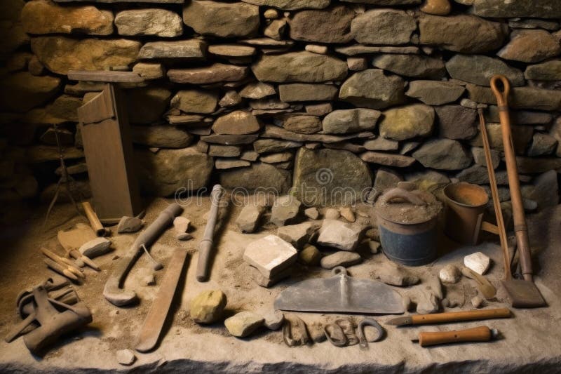 Tools and Materials Used for Constructing Dry Stone Wall Stock Photo ...