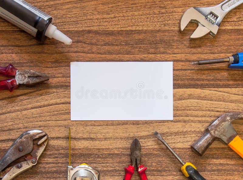Tools for the Mechanic, Put on a Wooden Table. Stock Image - Image of ...
