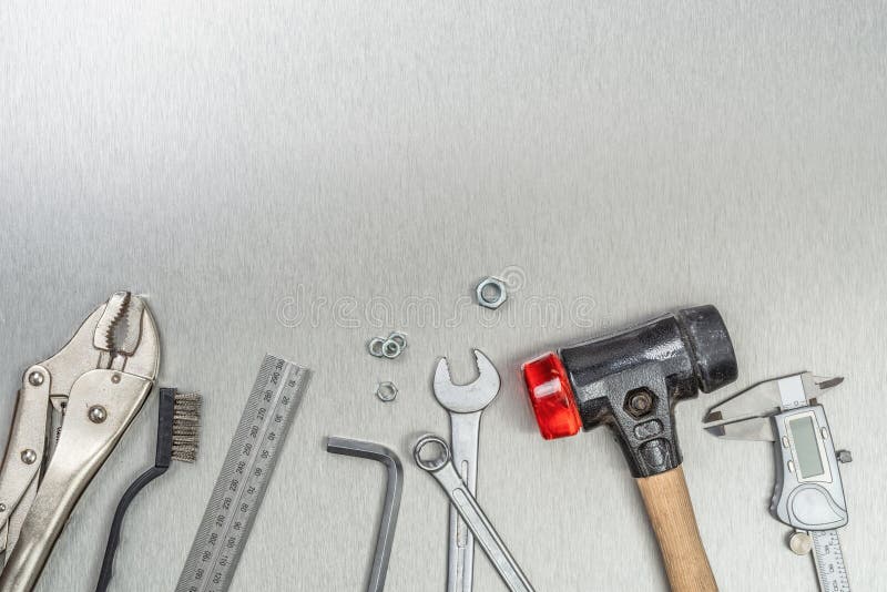 Tools on a Metal Background with Copy Space Stock Image - Image of ...