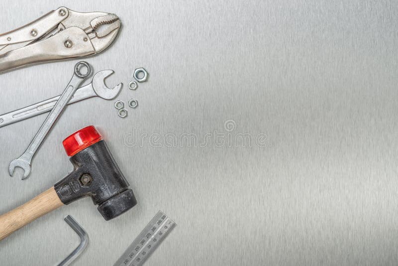 Tools on a Metal Background with Copy Space Stock Image - Image of tool ...