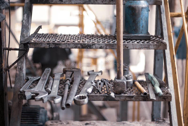 Tools on metal steps stock photo. Image of hammer, industry - 196604254