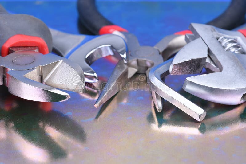 Tools on Metal Surface Close-up Stock Photo - Image of wrench, concept ...