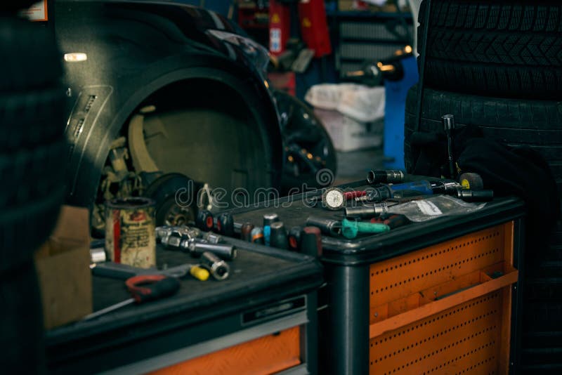 Tools for Motorcycle Repair in a Garage Stock Image - Image of ...