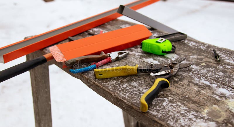 Tools for Mounting the Walls of the House Stock Photo - Image of ...