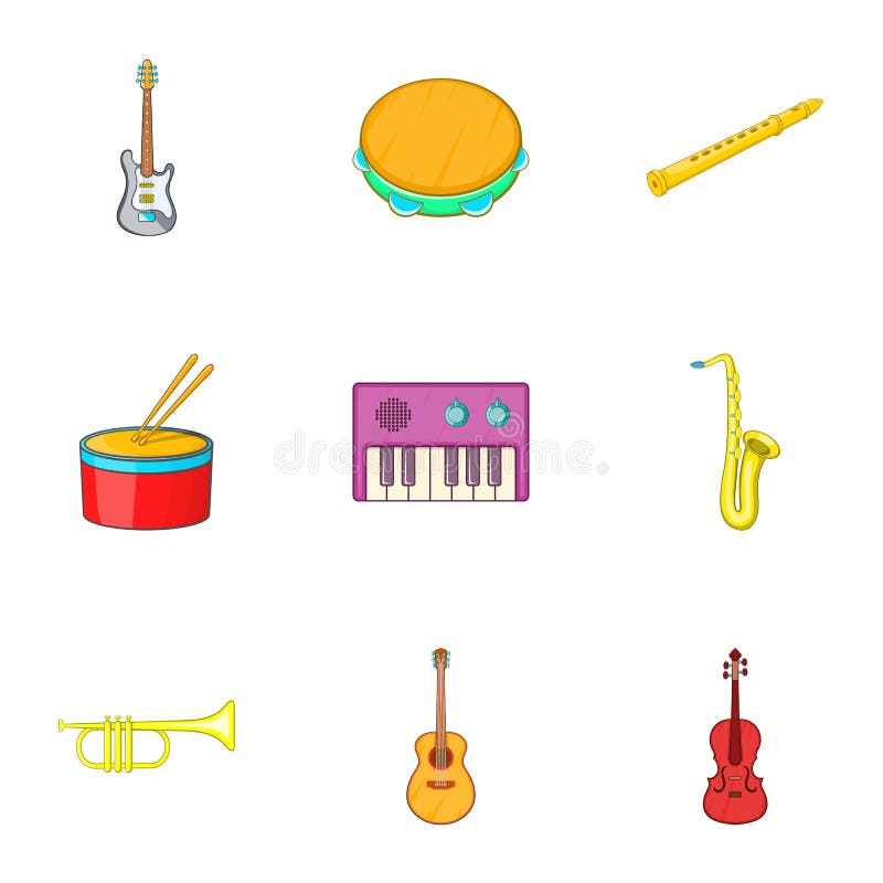Tools for Music Icons Set, Cartoon Style Stock Vector - Illustration of ...