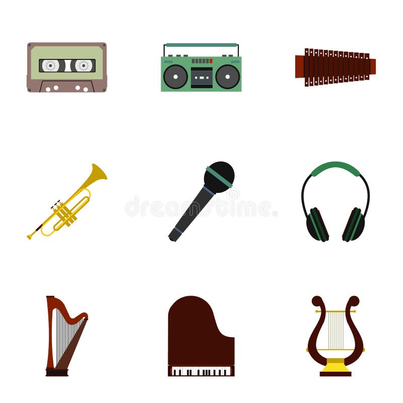 Tools for Music Icons Set, Flat Style Stock Vector - Illustration of ...