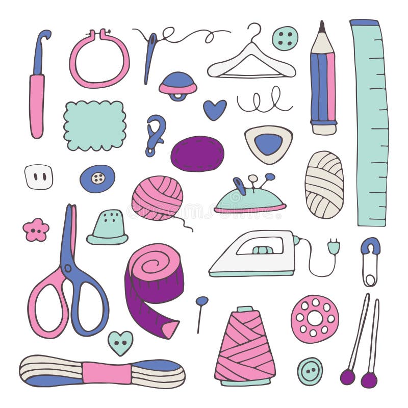 Tools for Needlework and Sewing. Needles, Threads, Fabrics, Mannequin ...