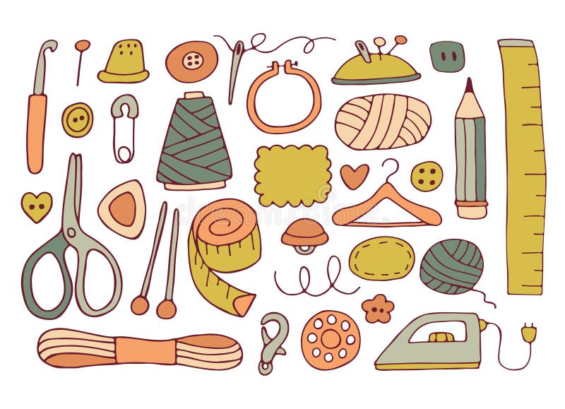 Tools for Needlework and Sewing. Needles, Threads, Fabrics, Mannequin ...