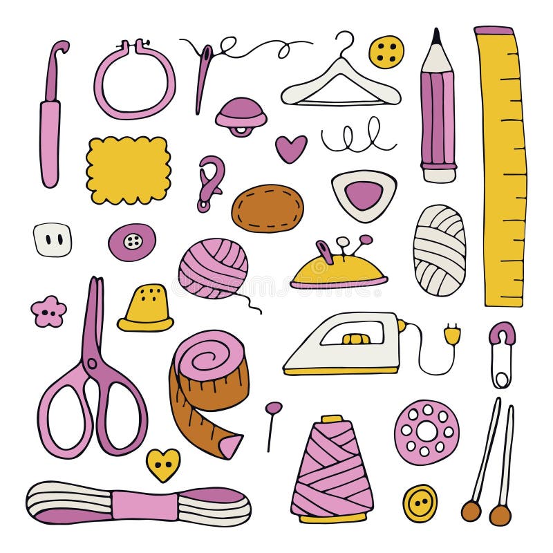 Tools for Needlework and Sewing. Needles, Threads, Fabrics, Mannequin ...