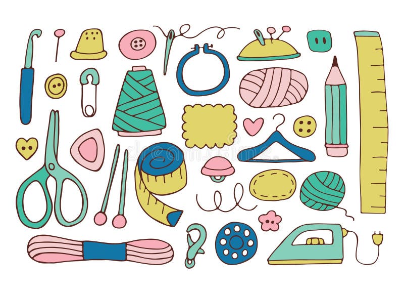 Tools for Needlework and Sewing. Needles, Threads, Fabrics, Mannequin ...