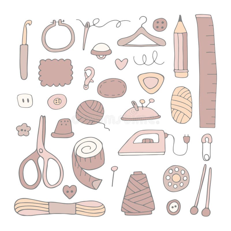 Tools for Needlework and Sewing. Needles, Threads, Fabrics, Mannequin ...