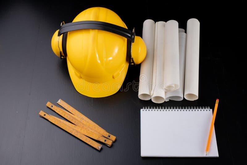 Tools and Notes for a Carpenter on a Workshop Table. Accessories for a ...