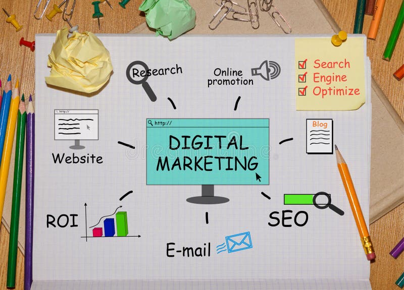 Tools and Notes about Digital Marketing Stock Image - Image of email ...