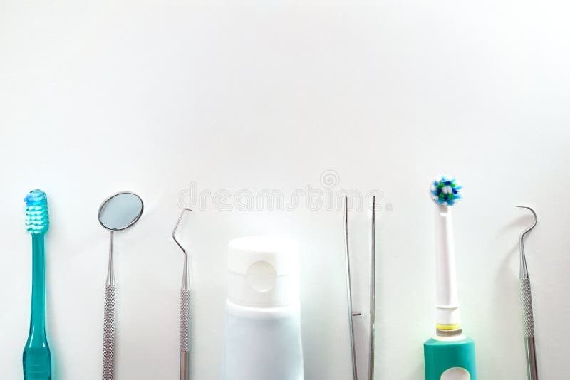 Tools for Oral Hygiene on White Table Top Stock Image - Image of health ...