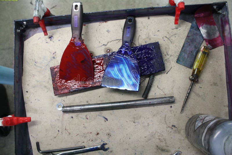 Tools Paint Ink Scrapers Blue Tray Stock Photos - Free & Royalty-Free ...