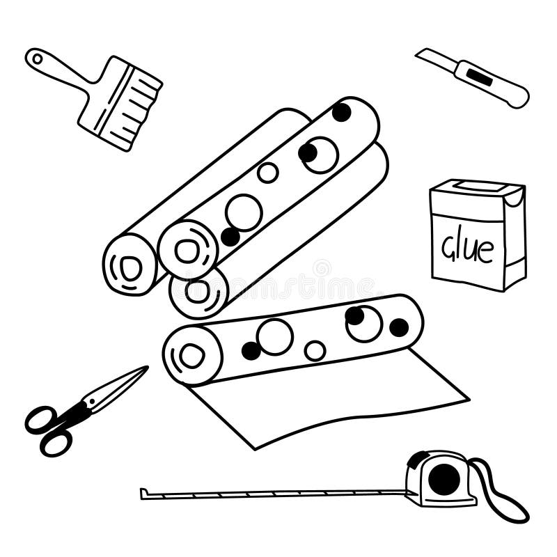 Tools for Pasting Wallpaper. Repair. Vector Set on an Isolated White ...