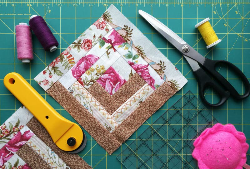 Tools for Patchwork on the Mat for Patchwork Stock Image - Image of ...