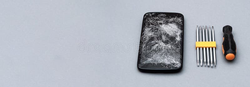 Tools for Phone Repair, Touch Screen Change. Mobile Phone with Broken ...