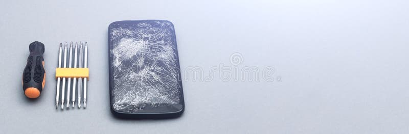 Tools for Phone Repair, Touch Screen Change. Mobile Phone with Broken ...