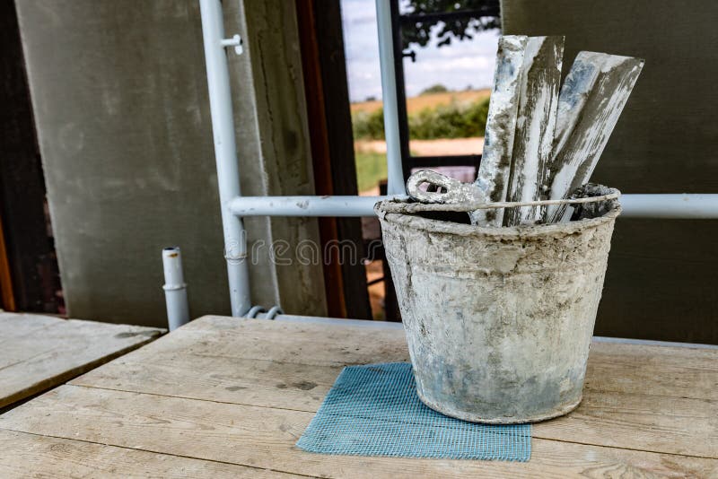 Tools for Plaster on Construction Site. Stock Photo - Image of ...