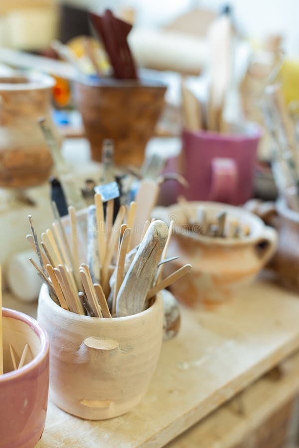 Tools and Pottery Materials Being Organized in Deep Bowls Stock Image ...