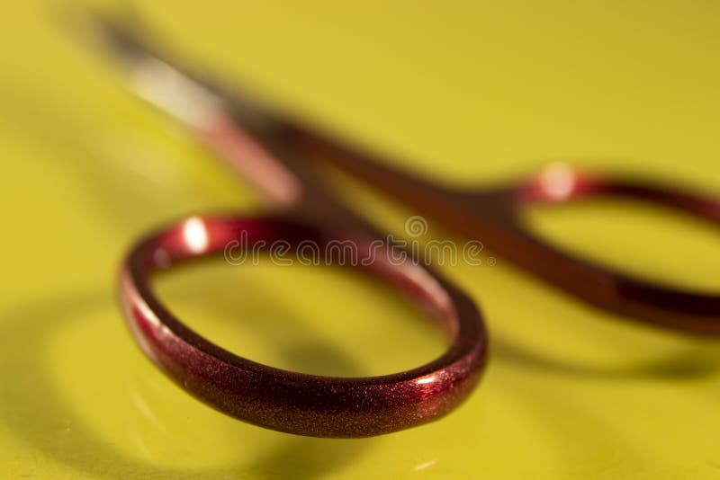 Tools, Red Scissors for Manicure on a Yellow Background, Top View. Nail ...