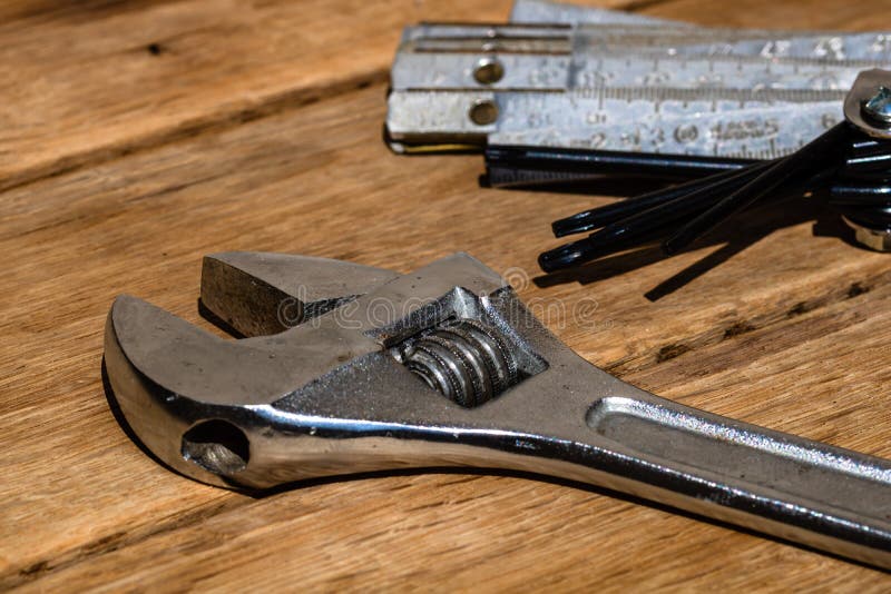 Tools for Repair and Building. Hummer, Adjustable Spanner, Ruler Stock ...