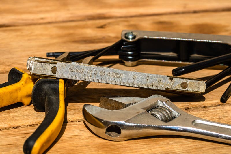 Tools for Repair and Building. Hummer, Adjustable Spanner, Ruler Stock ...