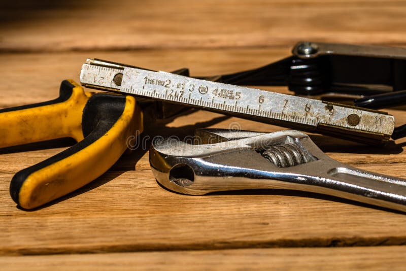 Tools for Repair and Building. Hummer, Adjustable Spanner, Ruler Stock ...