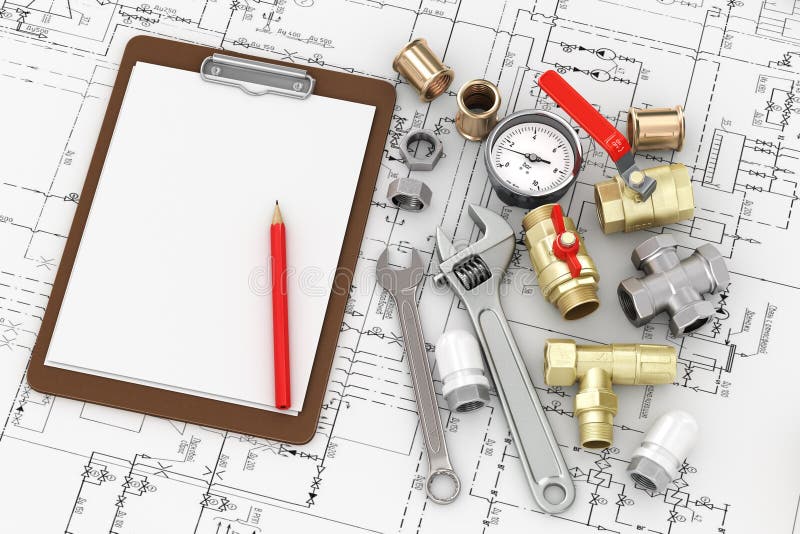 Plumbing Tools Arranged on House Plans Stock Photo - Image of interior ...