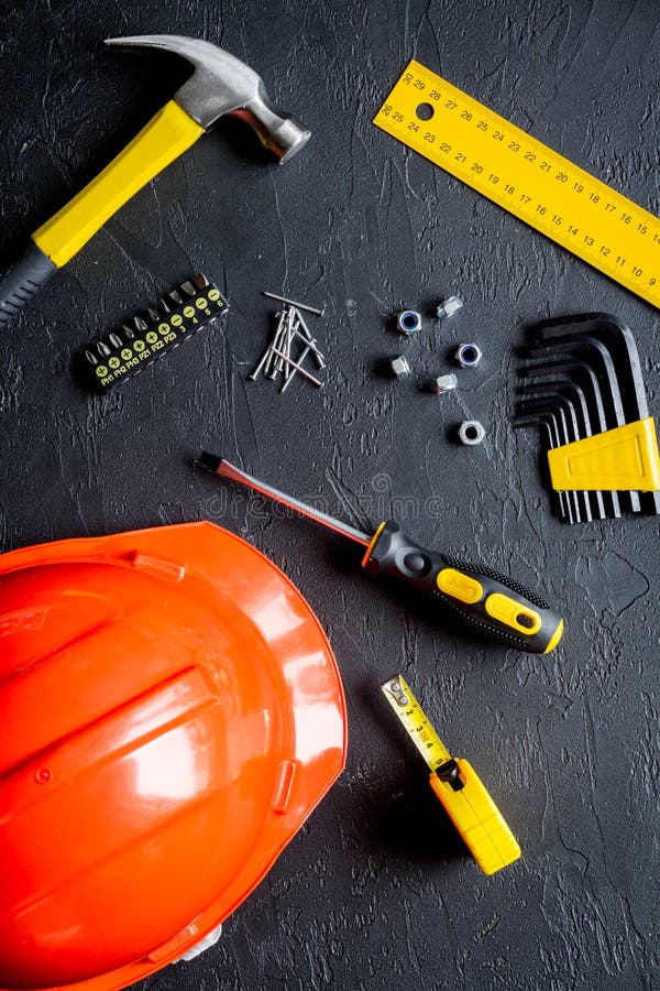 Tools for Repairing Top View on Dark Background Stock Image - Image of ...