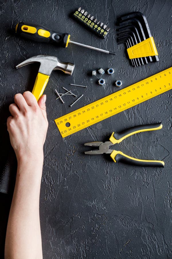 Tools for Repairing Top View on Dark Background Stock Image - Image of ...
