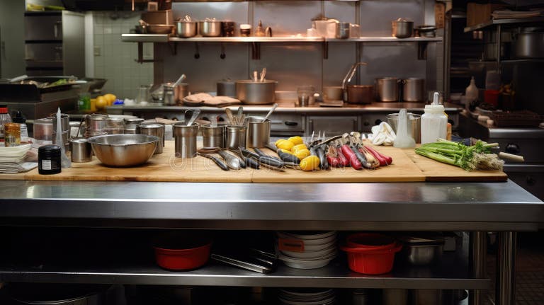 Tools Restaurant Kitchen Work Table Stock Illustration - Illustration ...