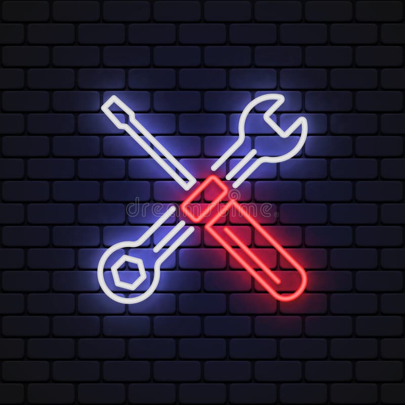 Tools Screwdriver Icon Neon on Light Background. Vector Illustration ...